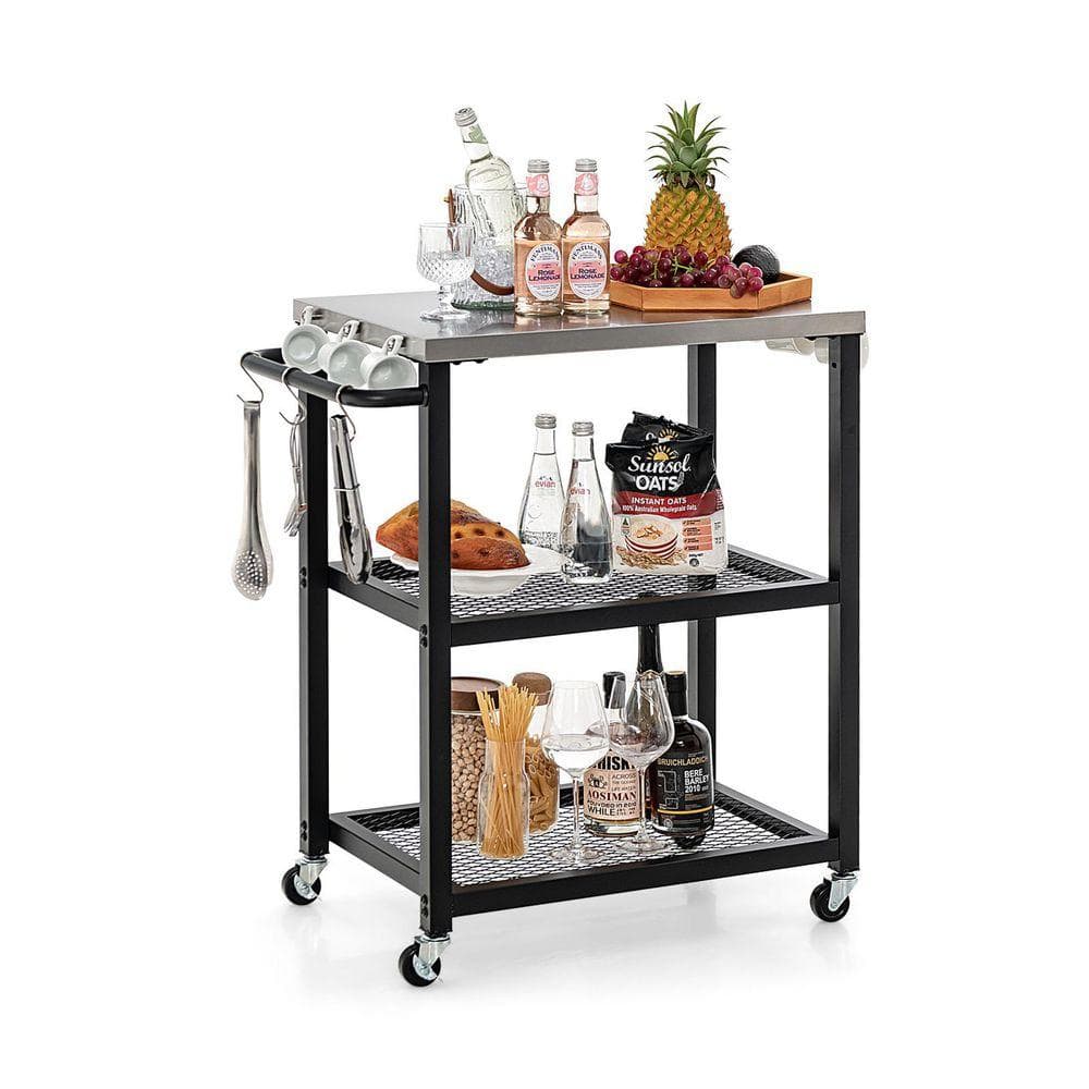Volenca 3-Tier Black Foldable Outdoor Stainless Steel Kitchen Cart on ...