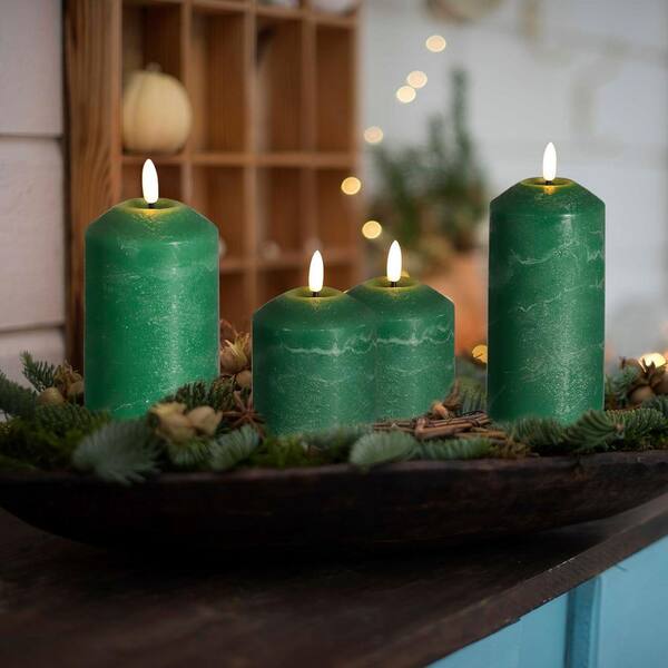 3 Pack Green Flameless Pillar Candles with Remote: Flickering, Battery ...