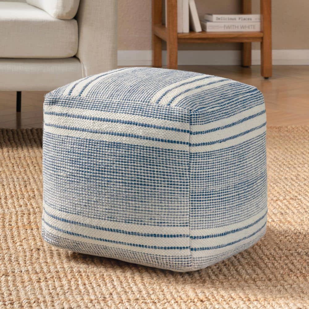 Anji Mountain Linden 16' Blue and Natural Rectangular Upholstered Pouf ...