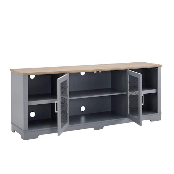 Clihome Modern Light Blue TV Media Stand with Glass Door Cabinets Large Home Entertainment Console Fits TV s up to 80 in. CL YL87679 The Home Depot