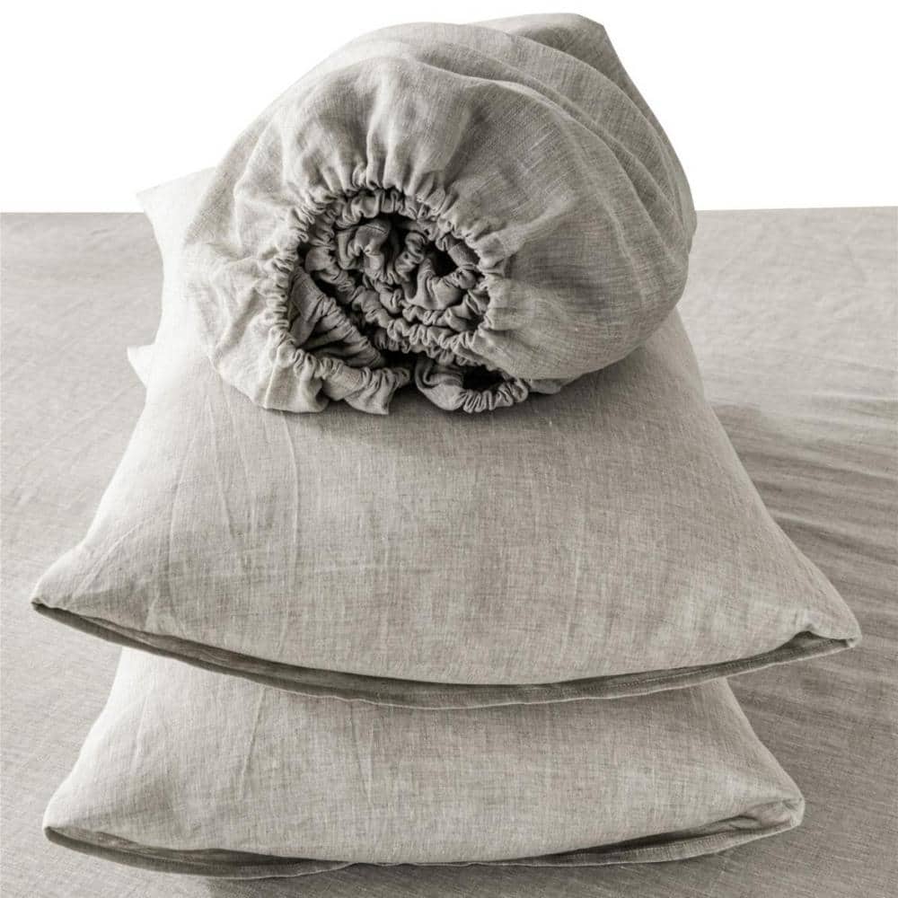 HomeRoots 4-Piece Light Gray Solid Color Linen King Sheet Set ...