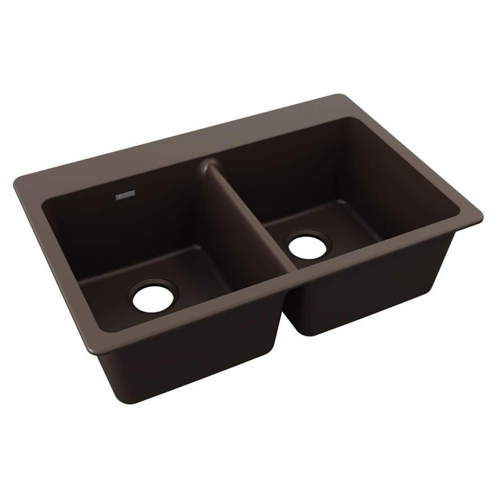 Elkay Quartz Classic 33 in. Drop-in Double Bowl Mocha Granite/Quartz ...
