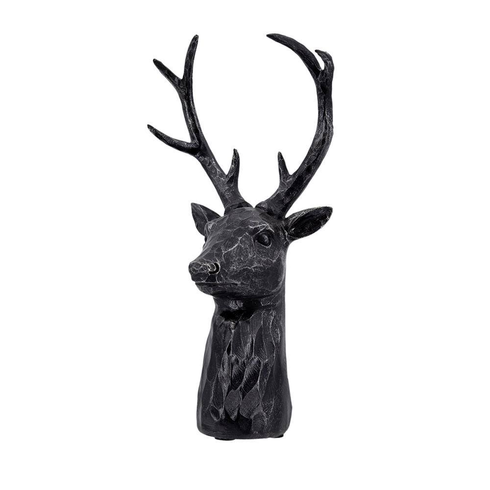 Black 6 in. x 11 in. Resin Deer Head Statue for Home Table Decor ...