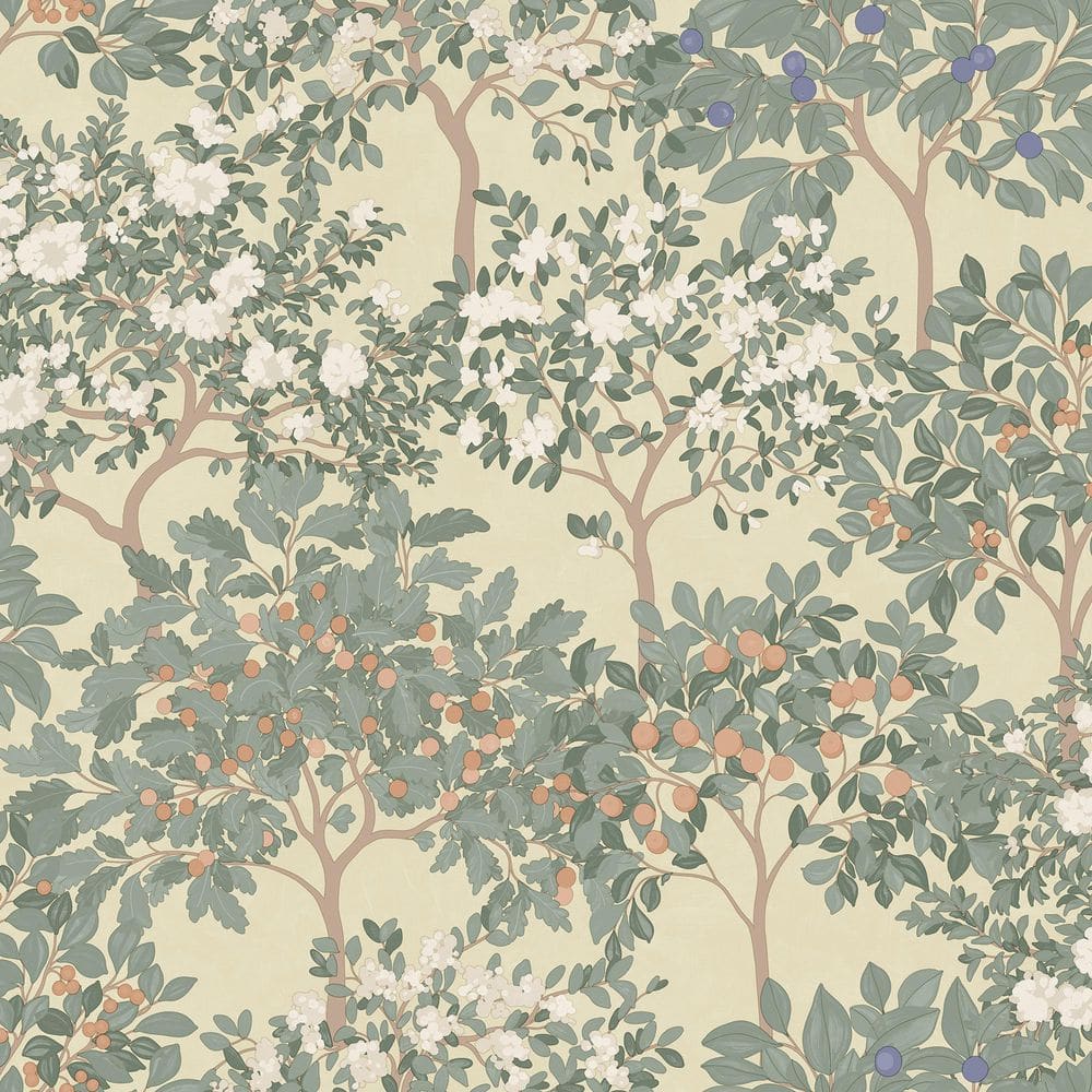 Veer Decor Arbor Serenade Green on Yellow Ground Wallpaper Sample 8195 ...