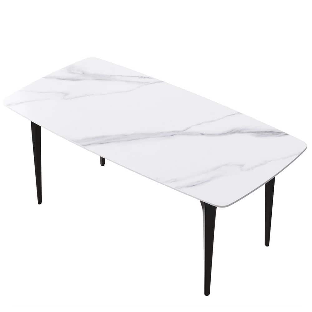 Magic Home 70.87 in. Rectangle White Round Edge Sintered Stone Top ...