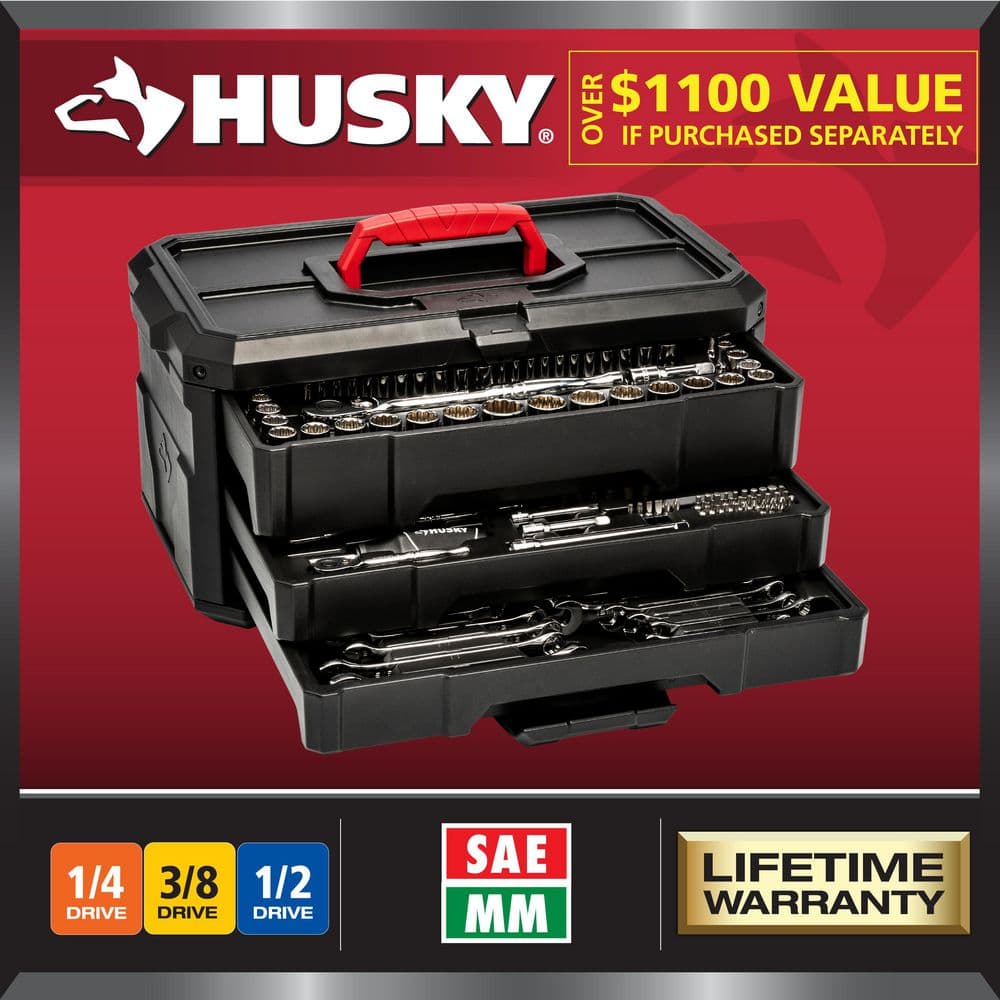 Husky 1/4 in., 3/8 in. and 1/2 in. Drive Mechanics Tool Set (300-Piece ...