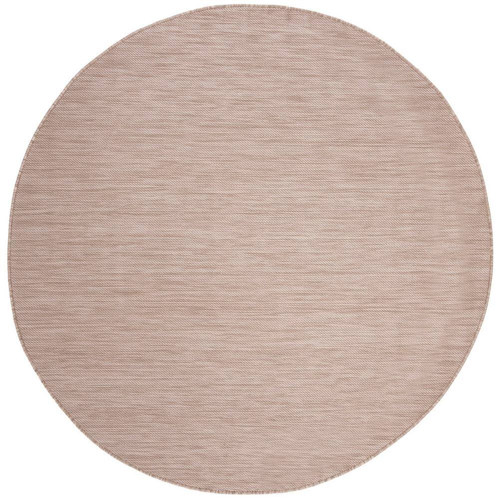 SAFAVIEH Beach House Beige 7 ft. x 7 ft. Round Striped Indoor/Outdoor ...