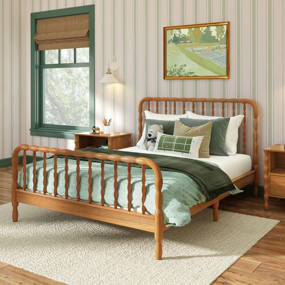 PLANK+BEAM Jenny Lind Brown Wood Frame Queen Platform Bed with Solid ...