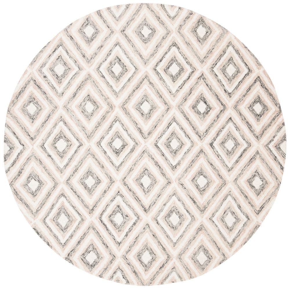 SAFAVIEH Micro-Loop Grey/Ivory 5 ft. x 5 ft. Multi-Diamond Geometric ...