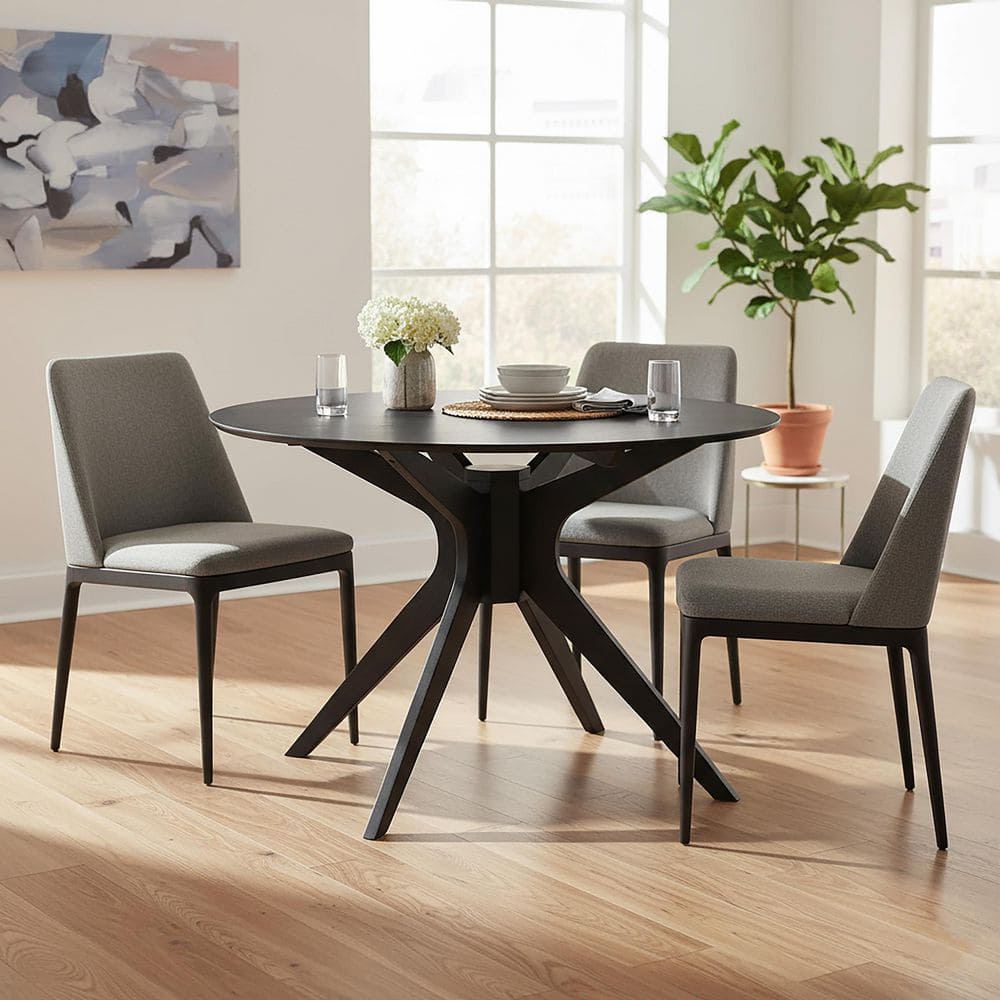 Glamour Home Blair Black Wash Round Wood 45 in. 4-Legs Base Dining ...