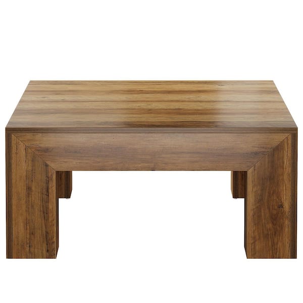 BYBLIGHT Allan 39.4 in. Brown Square Wood Coffee Table with Sturdy ...