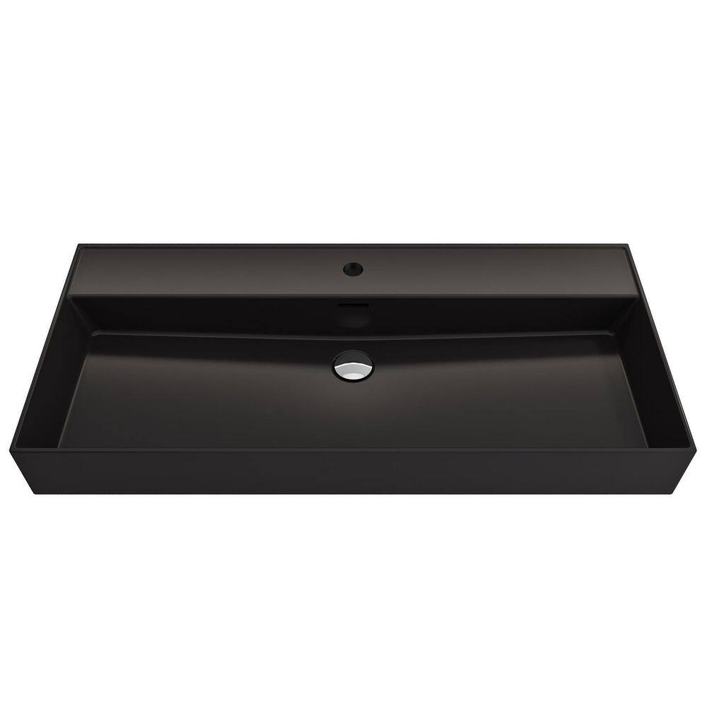 BOCCHI Milano 39.75 in. 1-Hole Matte Black Fireclay Rectangular Wall ...