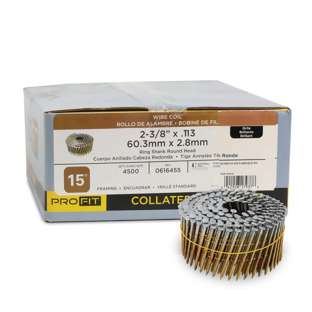 PRO-FIT 2-3/8 in. x 0.113-Gauge 15° Bright Finish Ring Shank Wire Coil ...