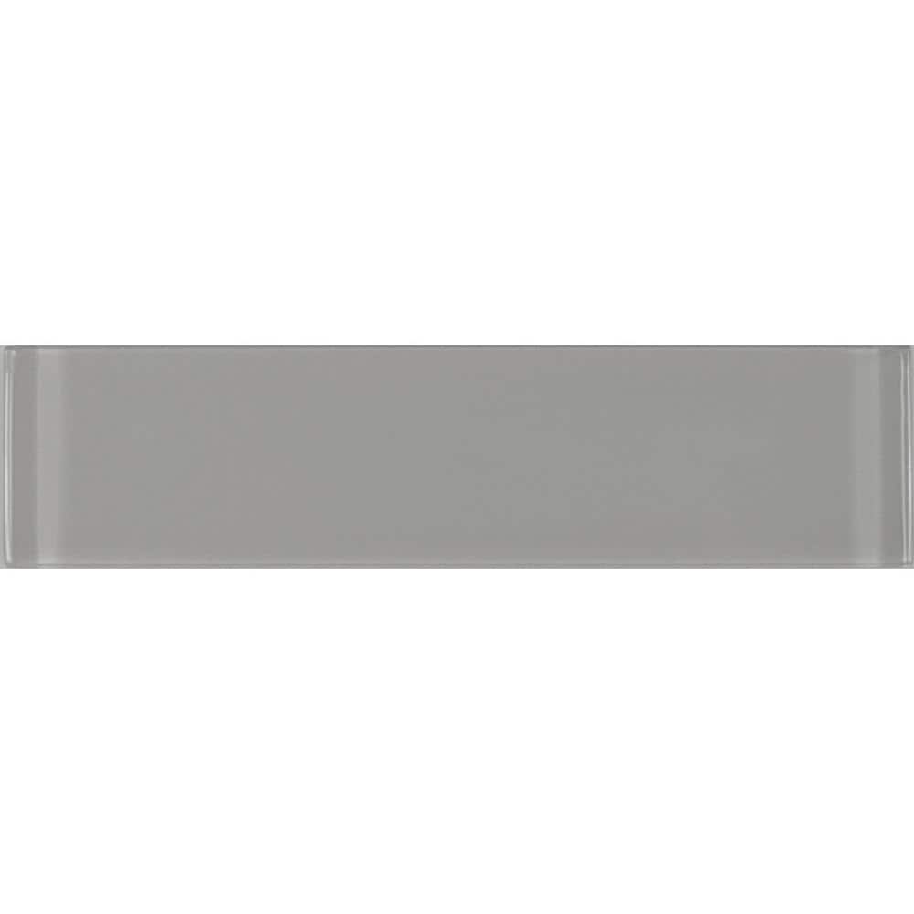 ABOLOS Modern Pebble Gray 3 in. x 12 in. Glossy Glass Subway Wall Tile ...