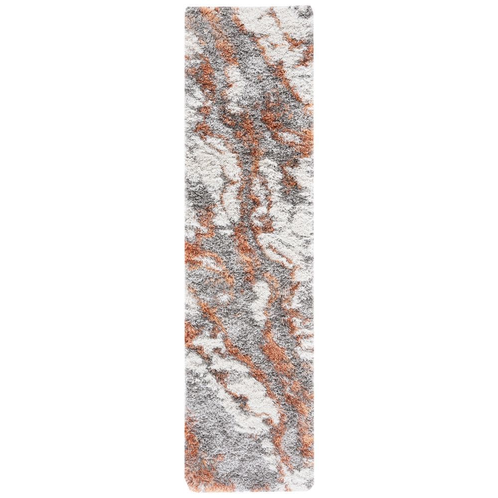 SAFAVIEH Horizon Shag Gray/Rust 2 ft. x 21 ft. Abstract Marble Runner ...