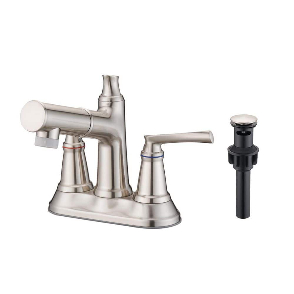 YASINU 4 in. Centerset Double Handle Bathroom Faucet with Pull out Sprayer Drain Kit Included in ...