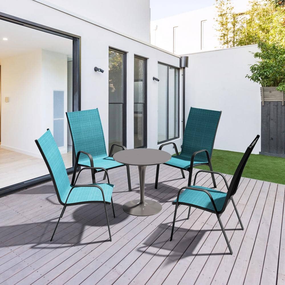 JEAREY Charlotte Stackable Peacock Blue Outdoor Dining Chair Set of 4 ...