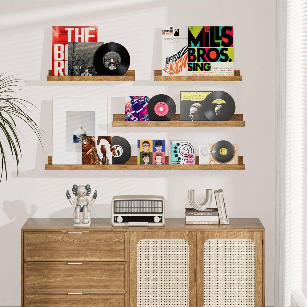 24 in. W x 5.7 in. D Natural Oak Floating Shelves Decorative Wall Shelf ...