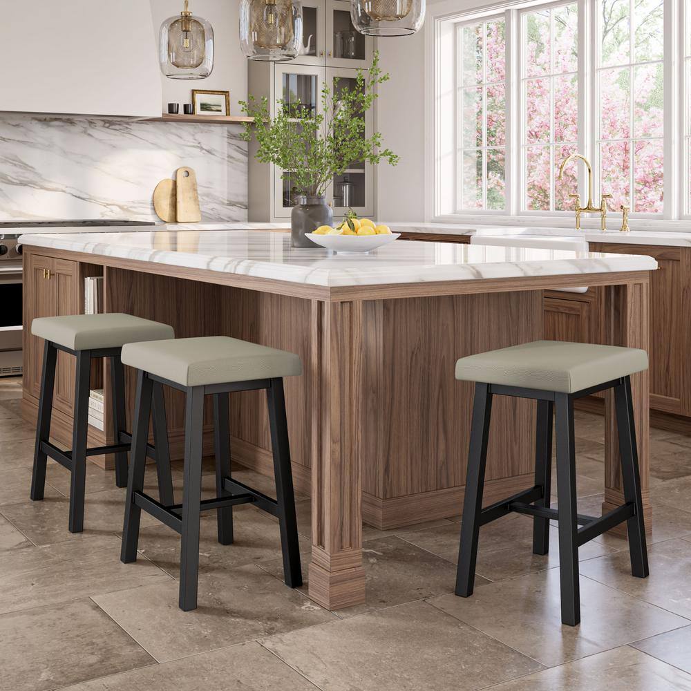 Amisco Dorah 26 in. Greige Faux Leather / Black Metal Counter Stool ...