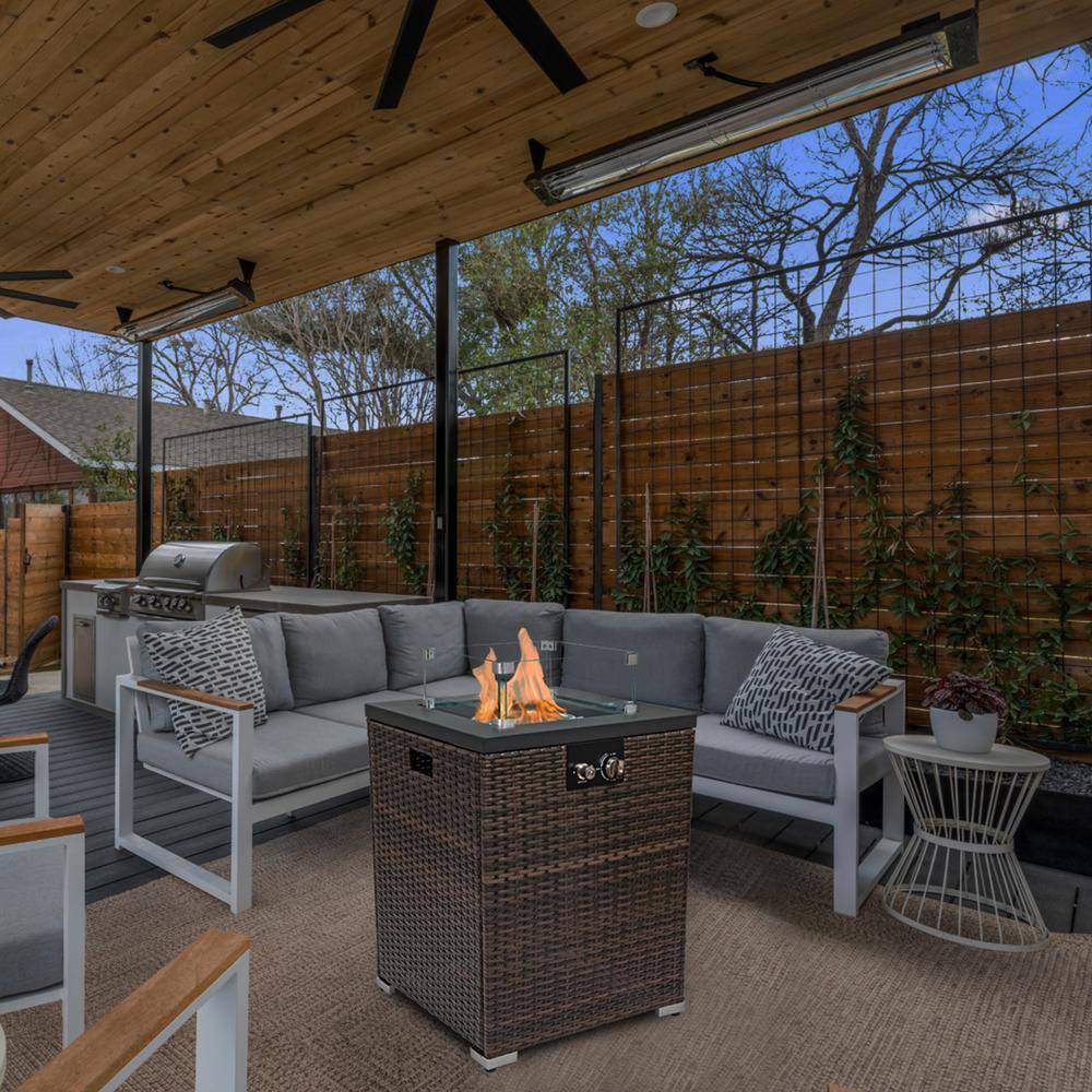 Dark Brown Rectangle Wicker 28.70 in. H Fire Pit Table mimi - The Home ...