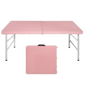 24 in. Pink Camping Plastic Folding Table, Portable Picnic Table with ...