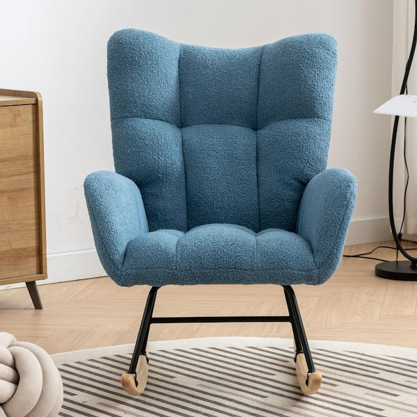 Clihome Blue Rocking Chair with Pocket, Soft Teddy Fabric Rocking Chair ...