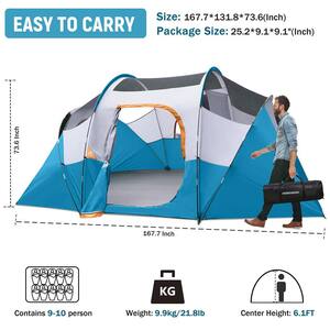 Brown 10-Person Camping Tent Portable Easy Set Up Family Tent for Camp ...
