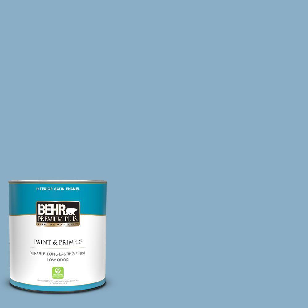 BEHR PREMIUM PLUS 1 qt. #S500-4 Chilly Blue Satin Enamel Low Odor ...