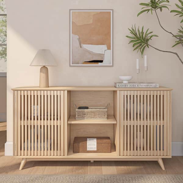 PLANK+BEAM Mid-Century Modern Blonde Wood 59 in. Sideboard Buffet with ...