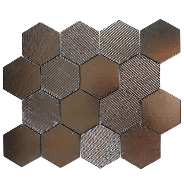 Ivy Hill Tile Deco Lava Hex Bronze Mix 4 in. x 0.39 in. Metallic Lava ...