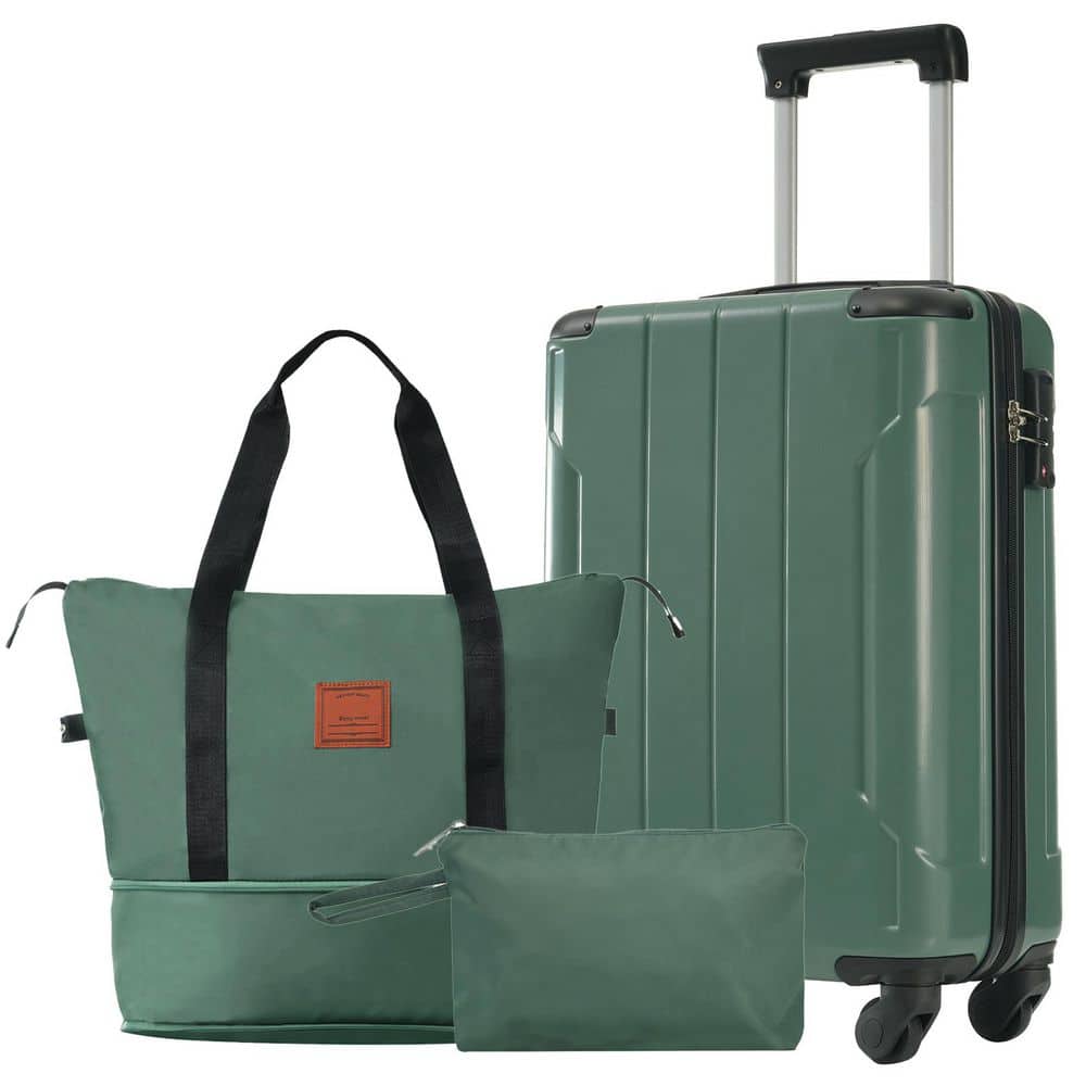 Merax 3-Bags 3-Piece Green ABS Hardshell Spinner 20 in. Luggage Set ...