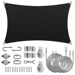 AMGO Super Ring 16 ft. x 20 ft. Sun Shade Sail with Winch Kits-Black AW ...