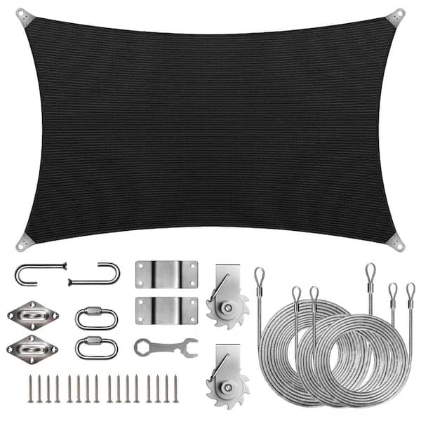 AMGO Super Ring 16 ft. x 24 ft. Sun Shade Sail with Winch Kits-Black AW ...