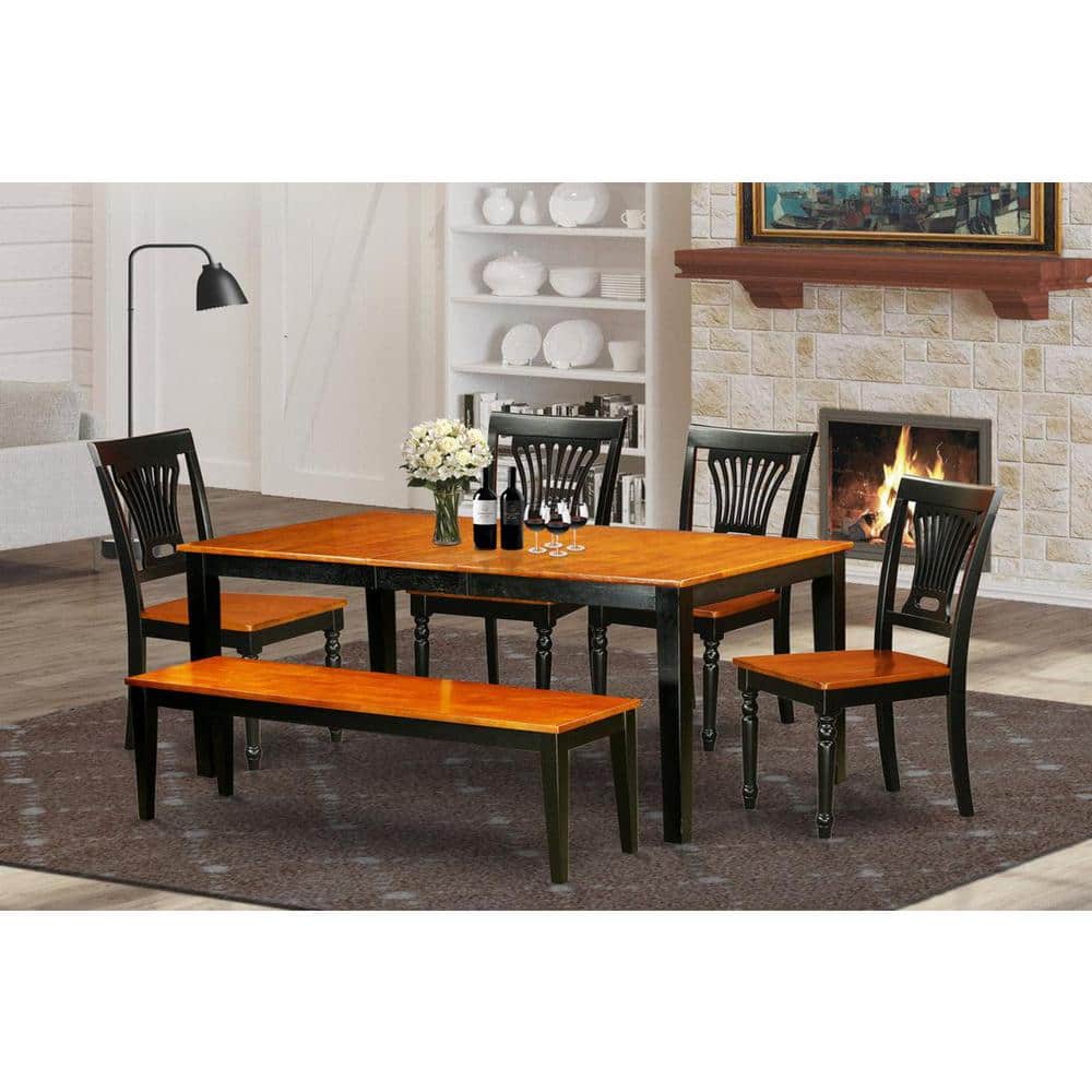 East West Furniture 6-Piece Rectangle Black and Cherry Finish Solid ...