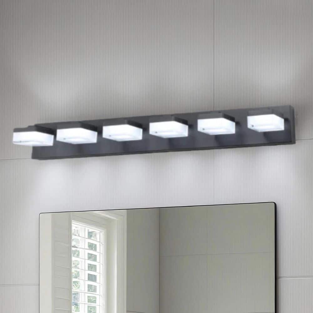 MODERN HABITAT 38 in. 6-Light Matte Black Integrated LED Bathroom ...