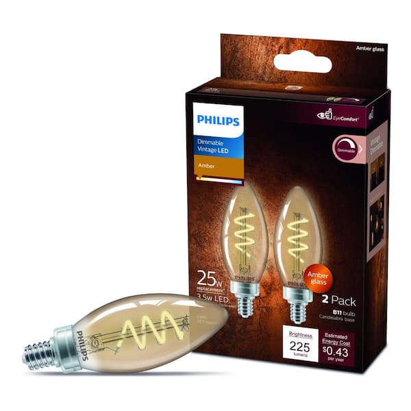 Philips 25-Watt Equivalent B11 Spiral Filament Dimmable E12 Vintage ...