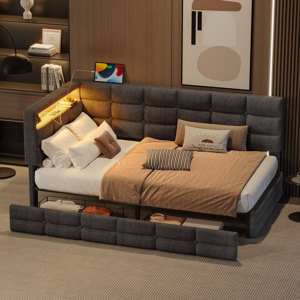 Nestfair Gray Twin Size Upholstered Daybed with 2 Drawers, Charging ...