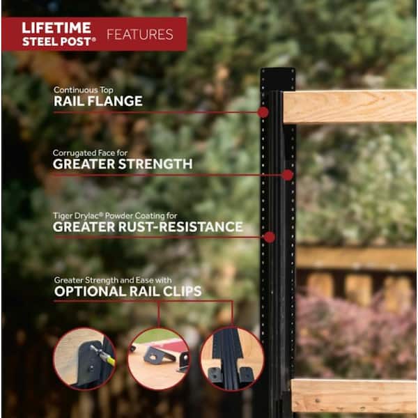 LIFETIME STEEL POST 4 in. x 8 ft. Powder Coated Black Steel with Top ...