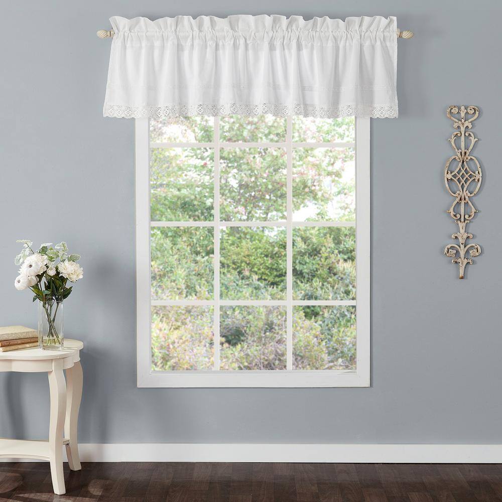 Laura Ashley Annabella 15 in. L Cotton Pole Top Valance in White 222802 ...