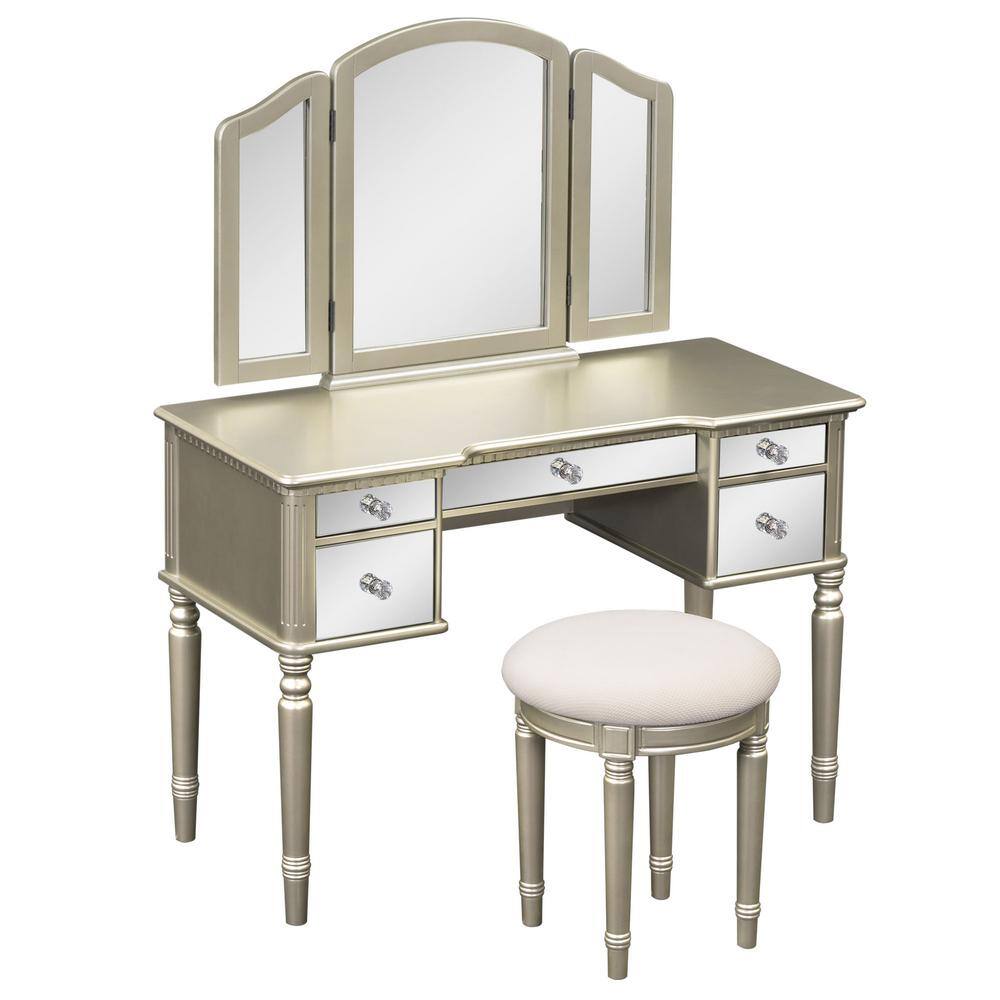 Gold 5-drawer 43.25 in. Wide Dresser with Mirror, Dressing Table Set ...