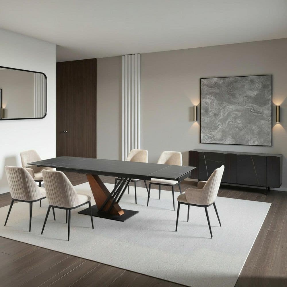 Armen living Moore Modern 8-Piece Rectangular Black/Walnut Sintered ...