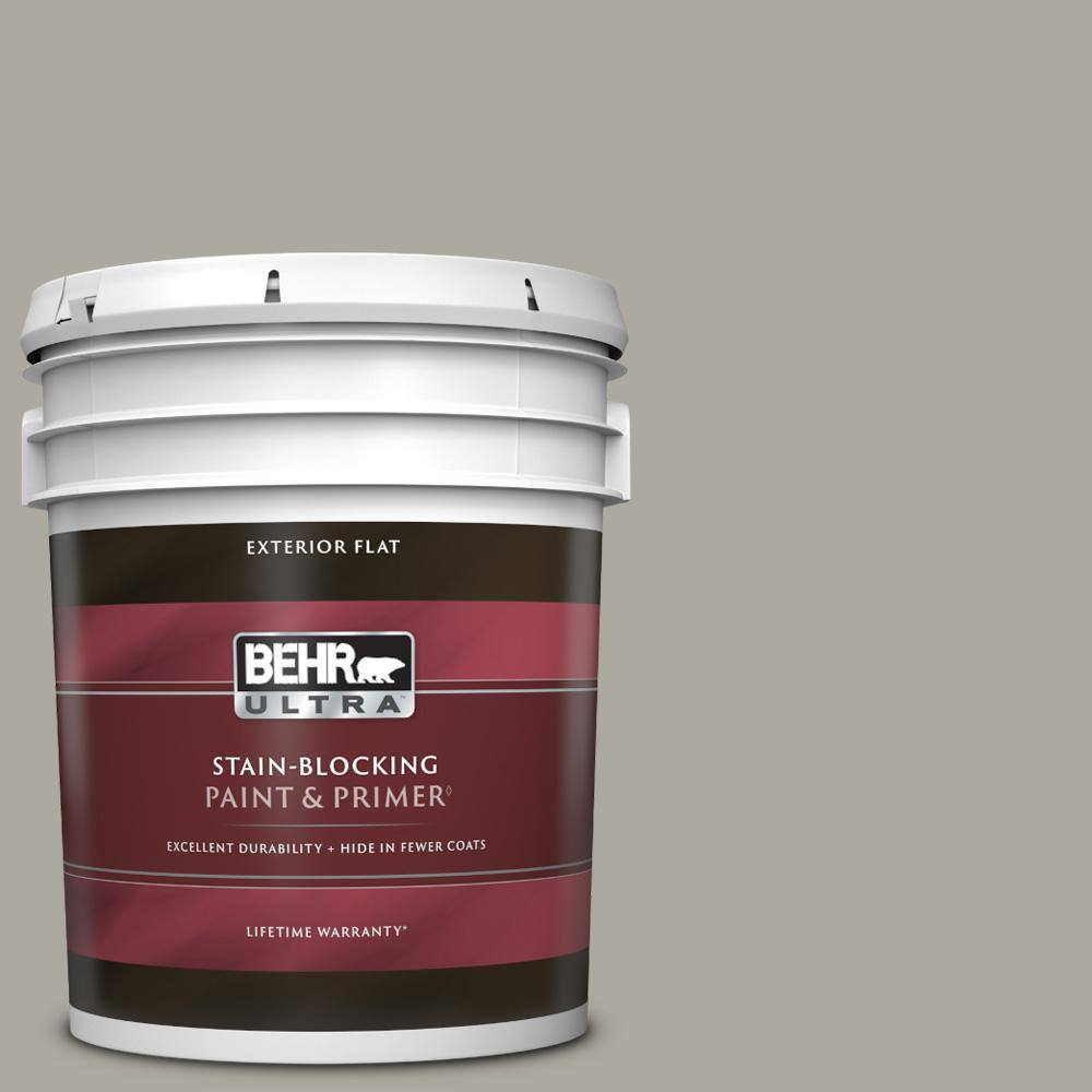BEHR ULTRA 5 gal. #N360-3 Still Gray Flat Exterior Paint & Primer ...