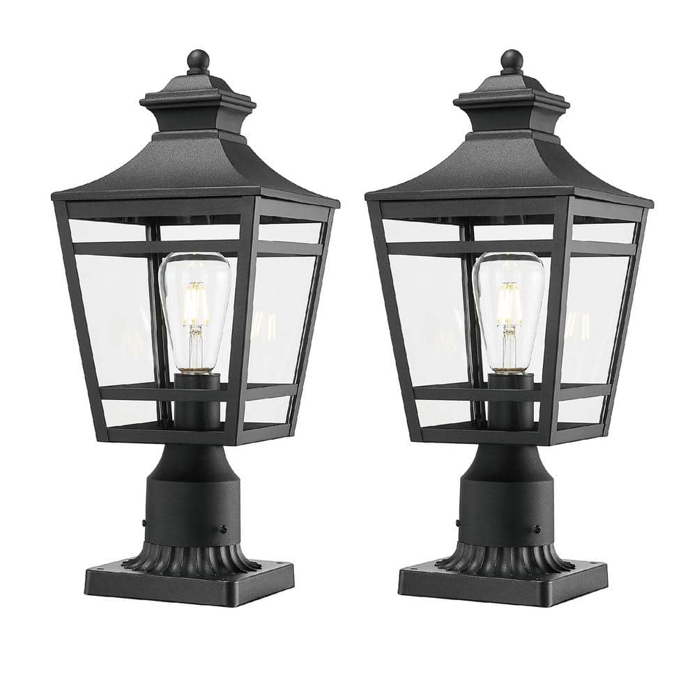 Tidoin 2-Pack 1-Light Black Aluminum Hardwired Outdoor Waterproof Post ...