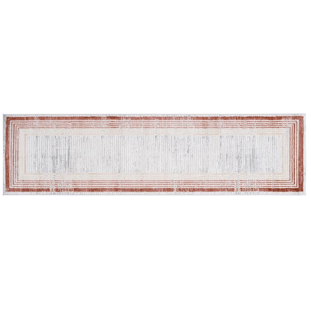 Jeedeson 2 x 8 ft. Brown / Ivory / Bordered Runner Area Rug, No ...