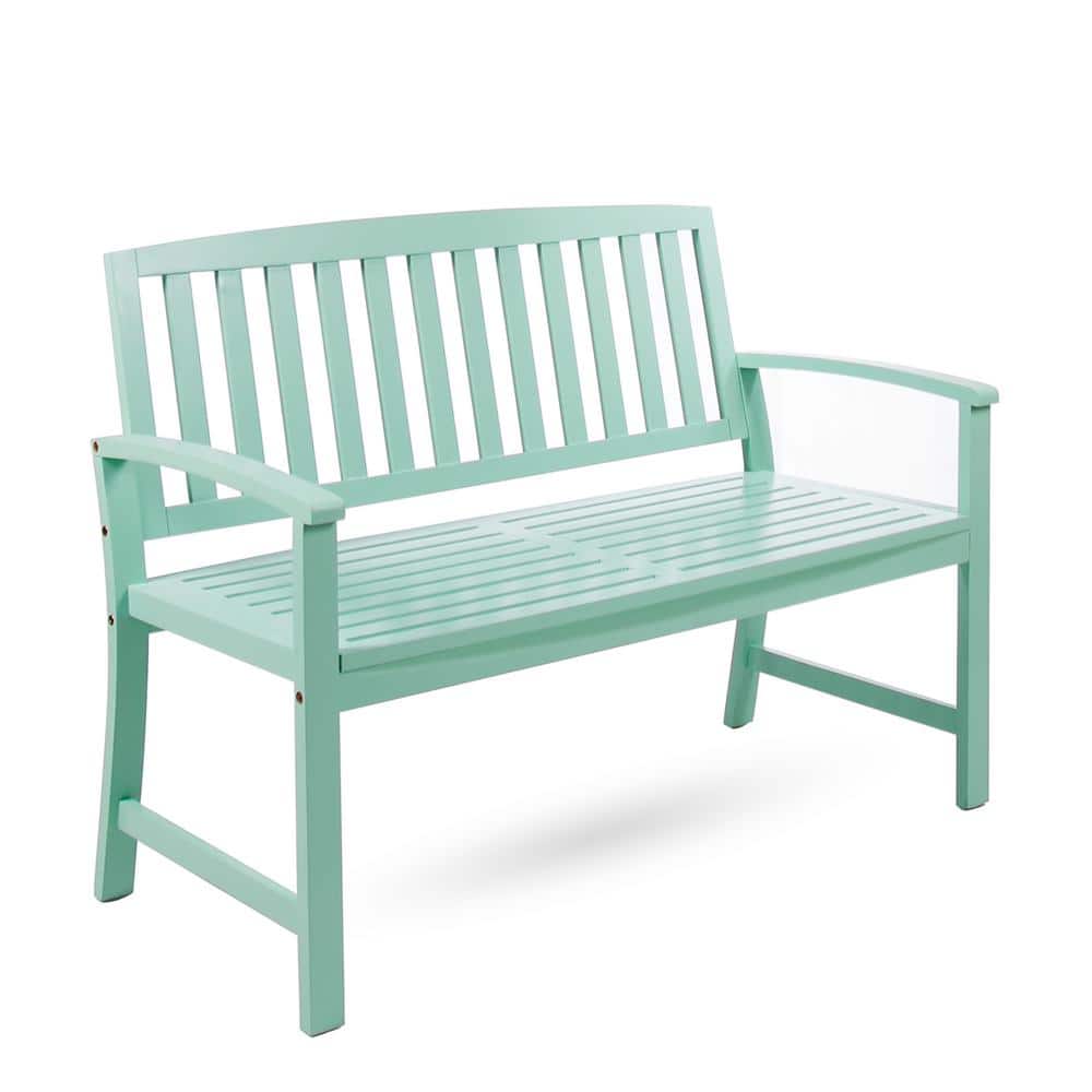 Zeus & Ruta 48.82 in. 2-Person Mint Green Wood Outdoor Bench Patio ...