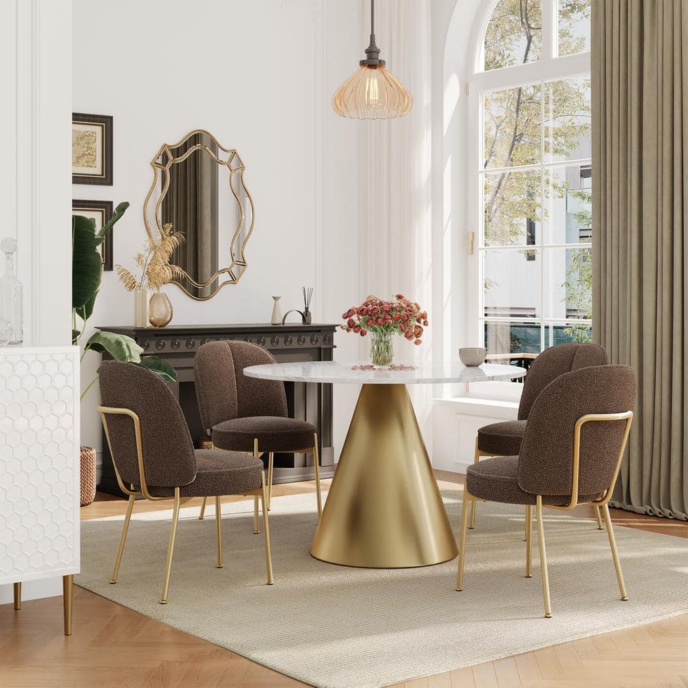 Boyel Living 5-Piece White Marble Counter Top Dining Table Set Seats-4 ...