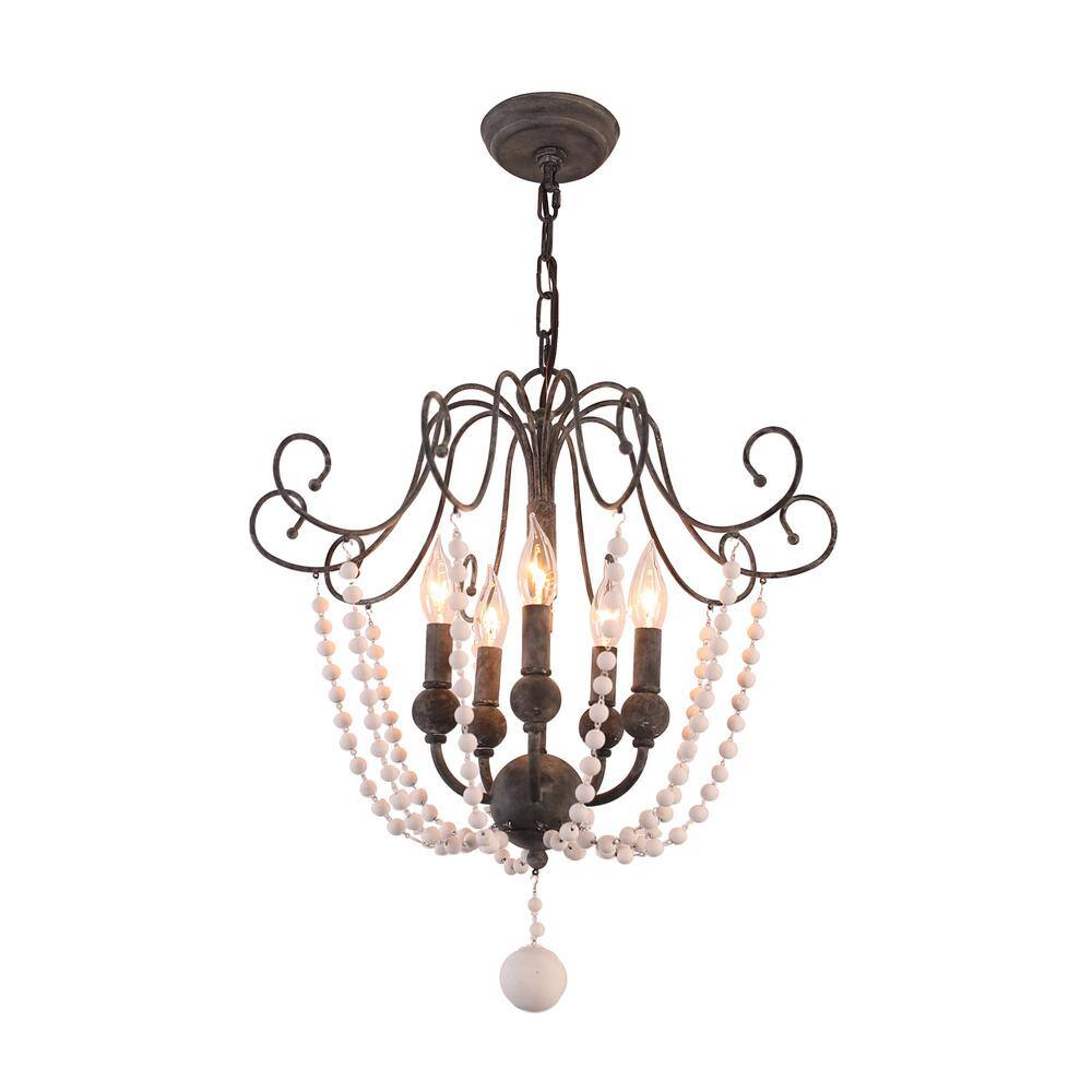 Bella Depot 5-Light Retro Black Finish Farmhouse Wood Bead Chandelier ...