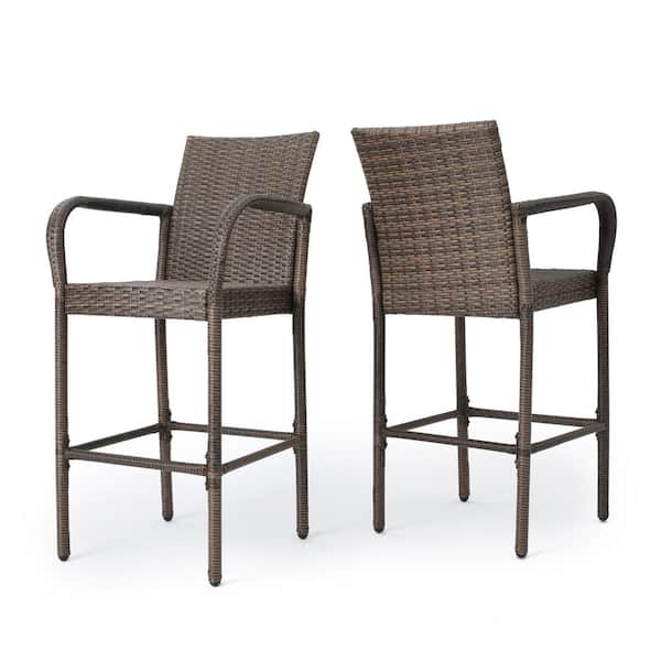 Modern Wicker Outdoor Bar Stools-Set of 2 Weather-Resistant Stools with ...