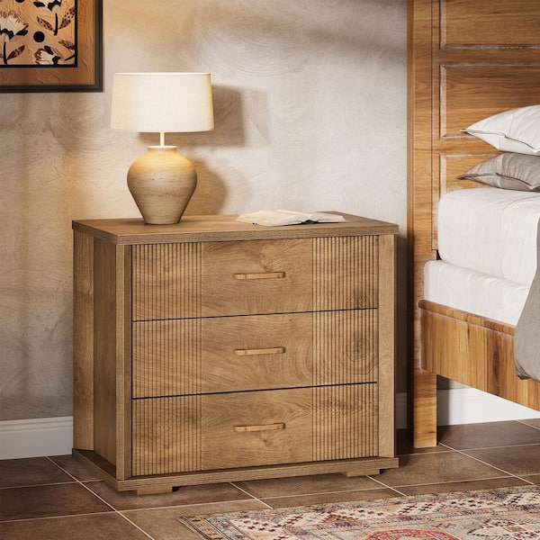 BYBLIGHT Fenley Brown 3 Drawer 31.49 in. Nightstand for Bedroom BB ...