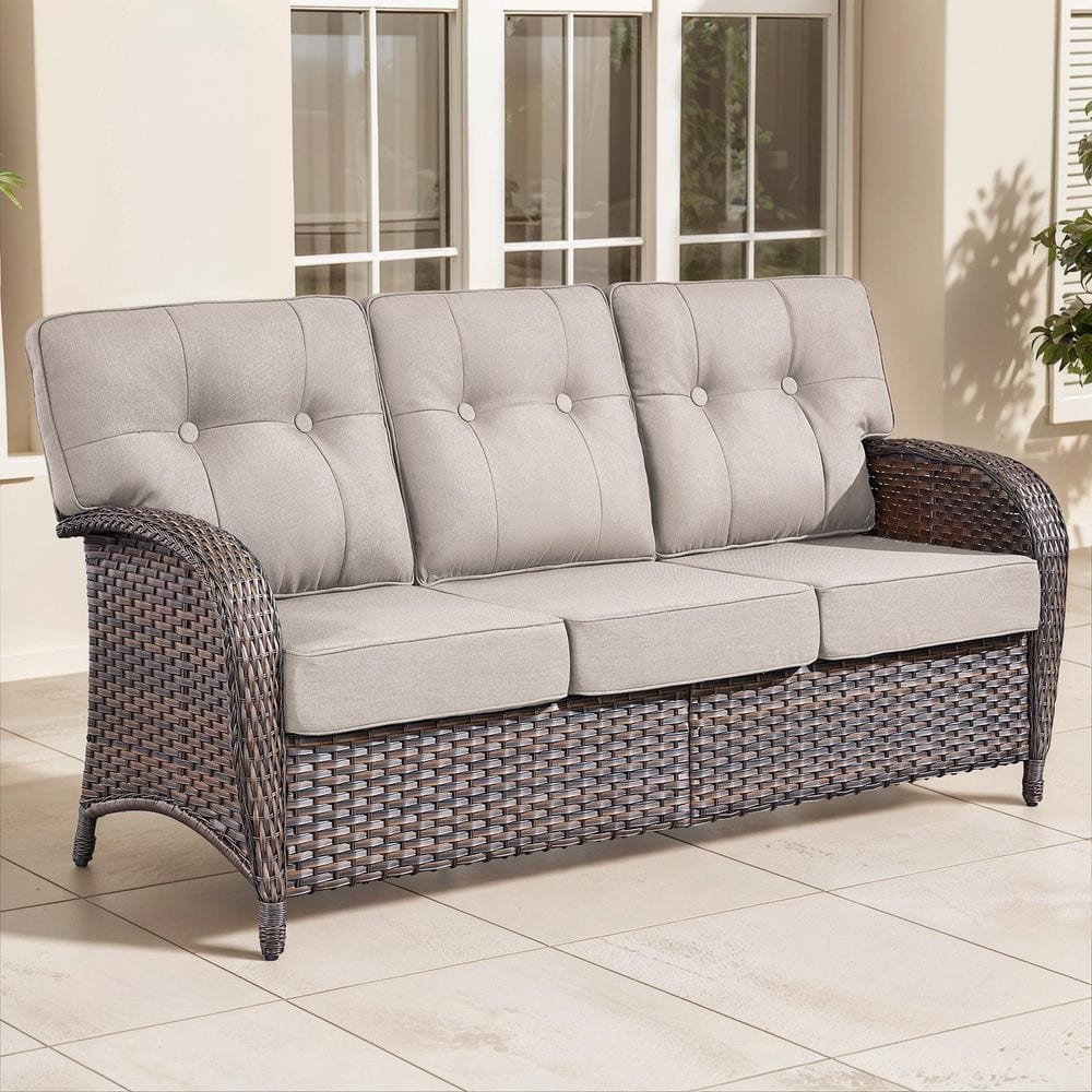 Pocassy Modern Seaside Series 3-Seat Wicker Outdoor Patio Sofa Couch ...